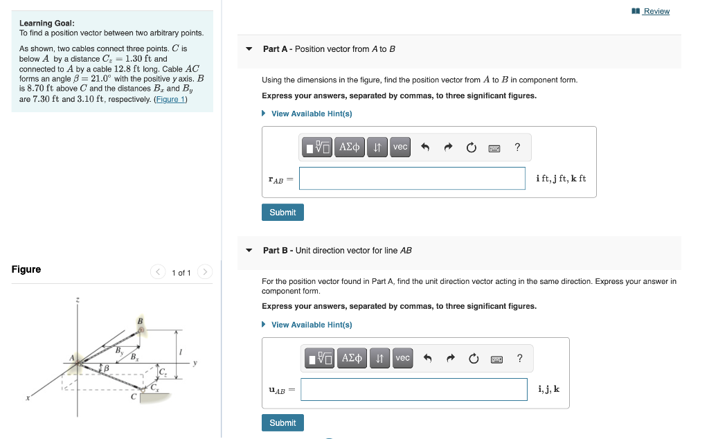 Solved A Review Part A - Position vector from A to B | Chegg.com