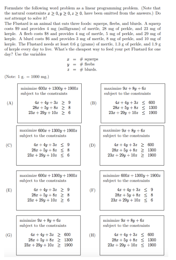 Solved Formulate the following word problem as a linear | Chegg.com
