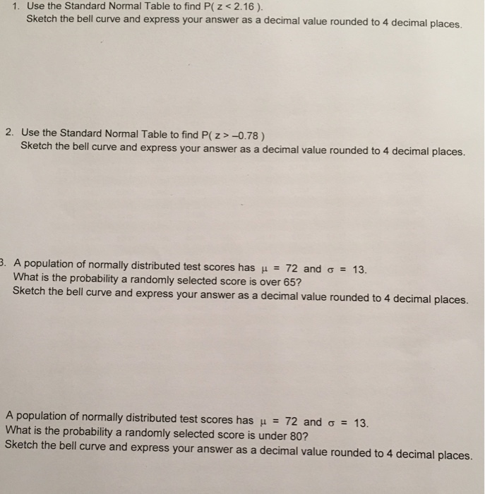 Solved 1. Use the Standard Normal Table to find P( z