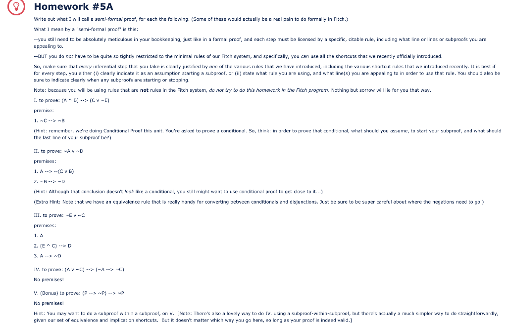 Solved Homework #5A Write out what I will call a semi-formal | Chegg.com