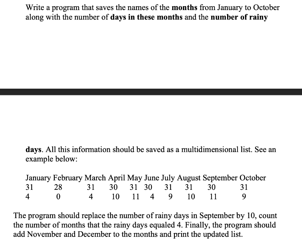 Write a program that saves the names of the months | Chegg.com