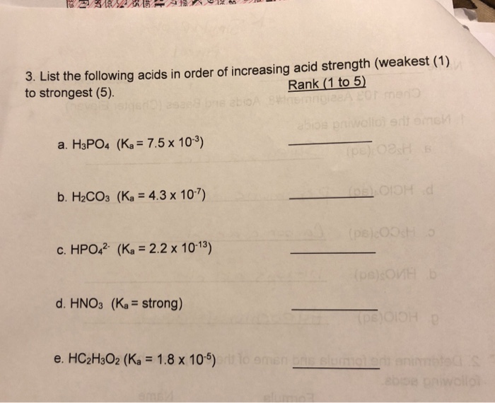 Solved 3. List the following acids in order of increasing | Chegg.com