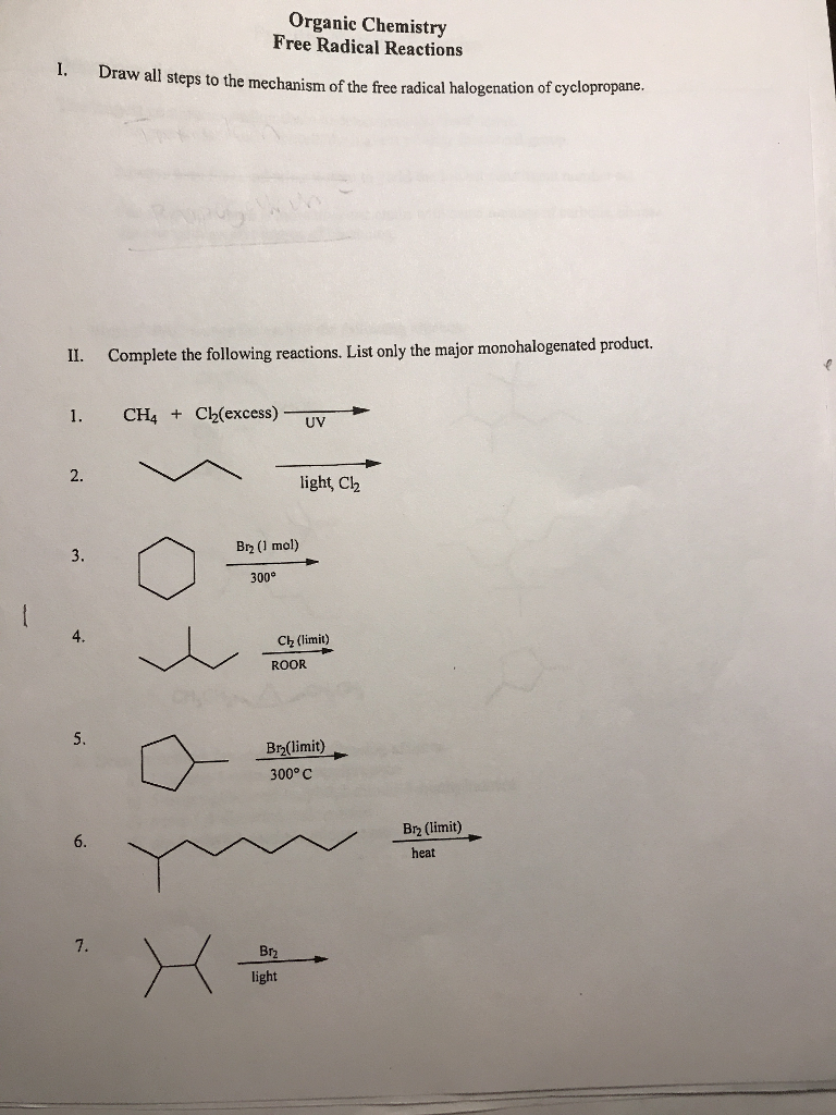 Solved Organic Chemistry Free Radical Reactions I. Draw all | Chegg.com