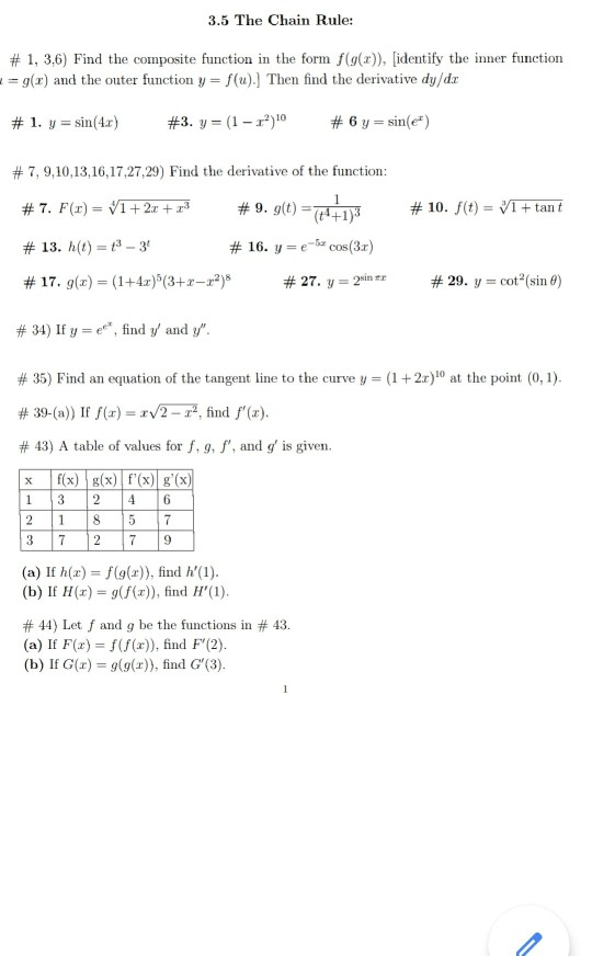 Solved 3.5 The Chain Rule: # 1, 3,6) Find the composite | Chegg.com