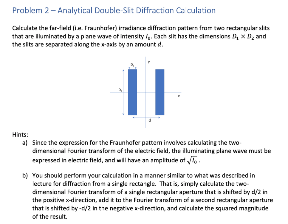 Problem 2 – Analytical Double-Slit Diffraction | Chegg.com