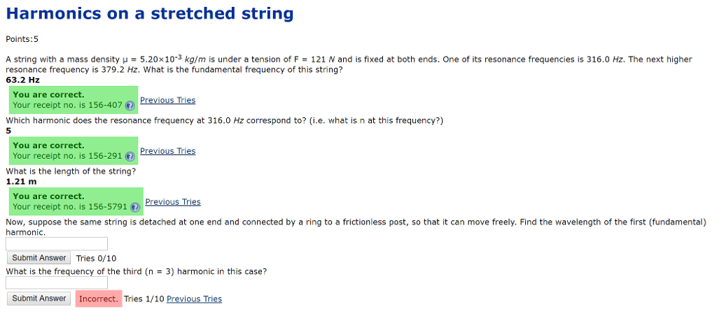 Solved Harmonics on a stretched string Points:5 A string | Chegg.com