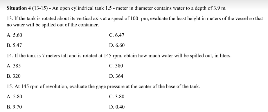 Solved Situation 4(13−15) - An open cylindrical tank 1.5 - | Chegg.com