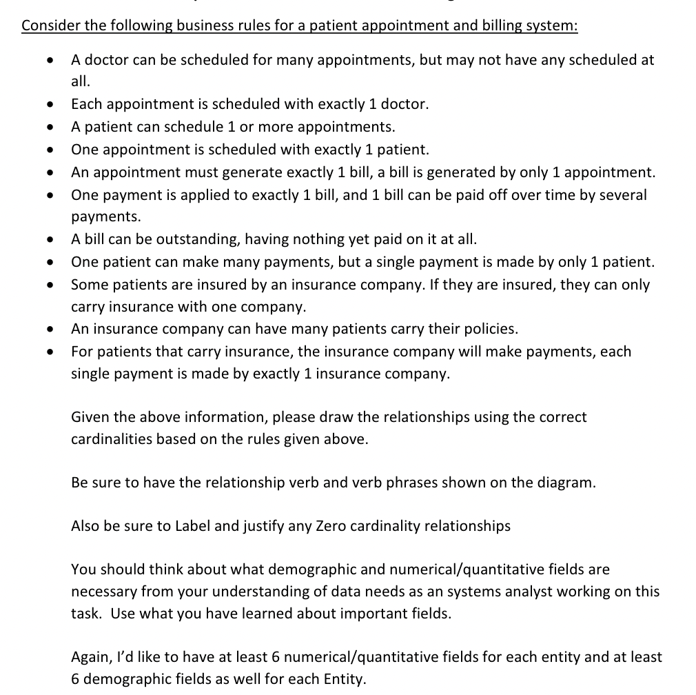 Solved sider the following business rules for a patient | Chegg.com