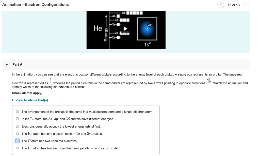 Solved Animation-Electron Configurations 13 of 13> 1s Part A | Chegg.com