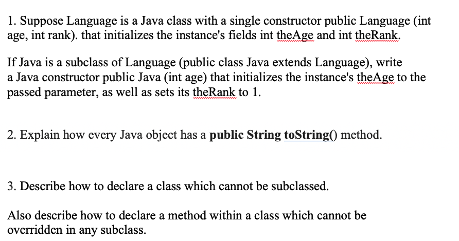 Solved 1. Suppose Language is a Java class with a single | Chegg.com