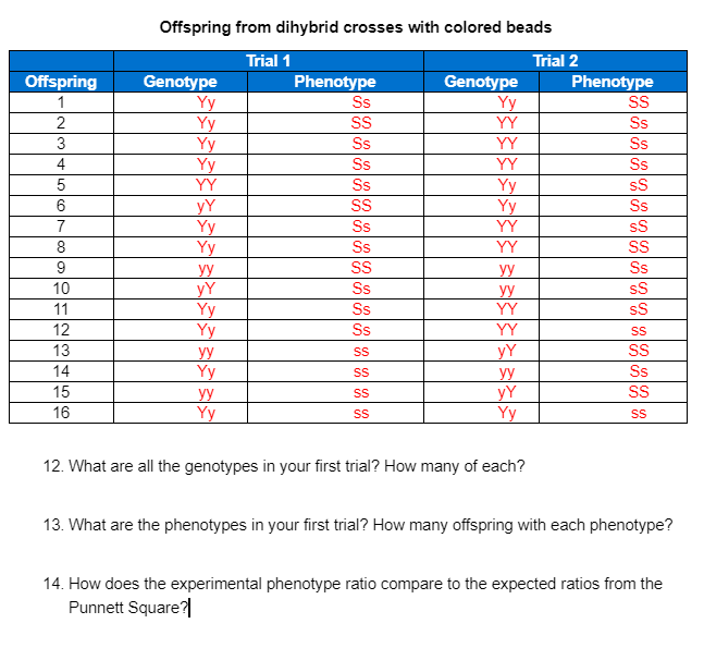 Solved Ss Yy Offspring 1 2 3 4 5 6 7 8 9 10 11 12 13 14 15 | Chegg.com