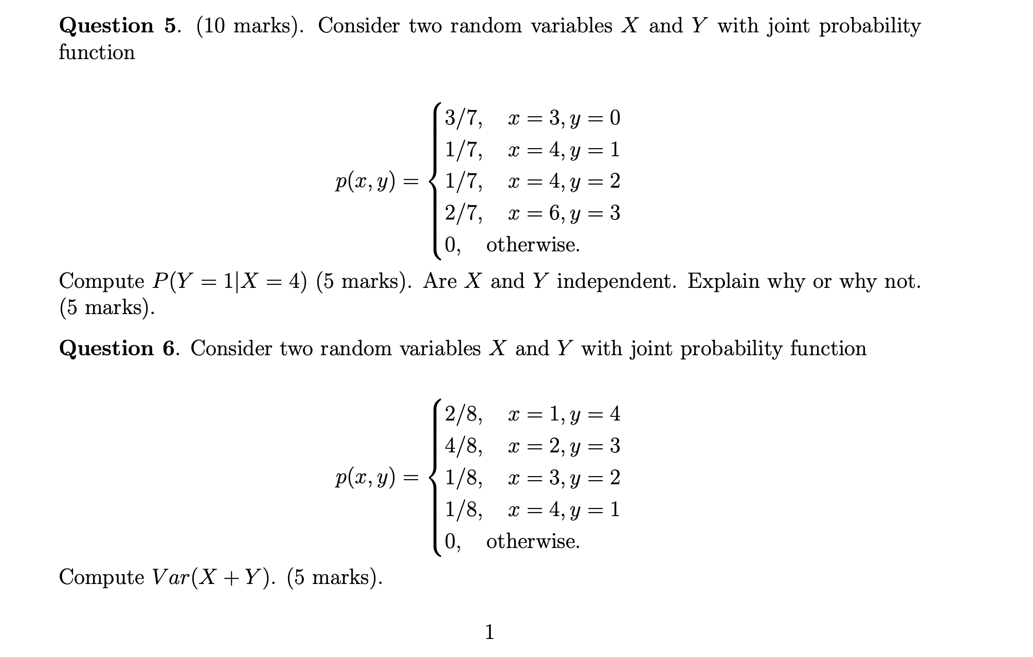 Solved Question 5. (10 marks). Consider two random variables | Chegg.com