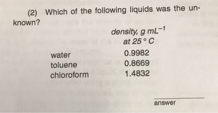 Solved (2) Which of the following liquids was the un- known? | Chegg.com
