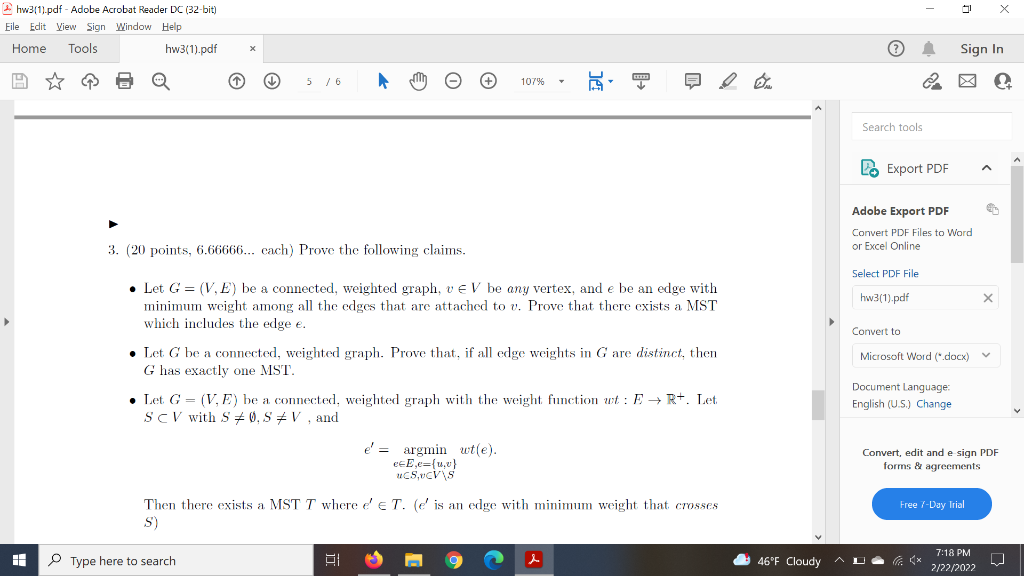 Solved וב Х hw3(1).pdf - Adobe Acrobat Reader DC (32-bit) | Chegg.com