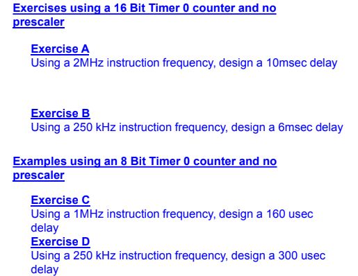 Exercises Using A 16 Bit Timer 0 Counter And No