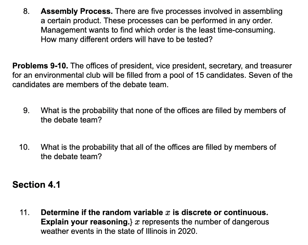 Solved 8. Assembly Process. There are five processes | Chegg.com