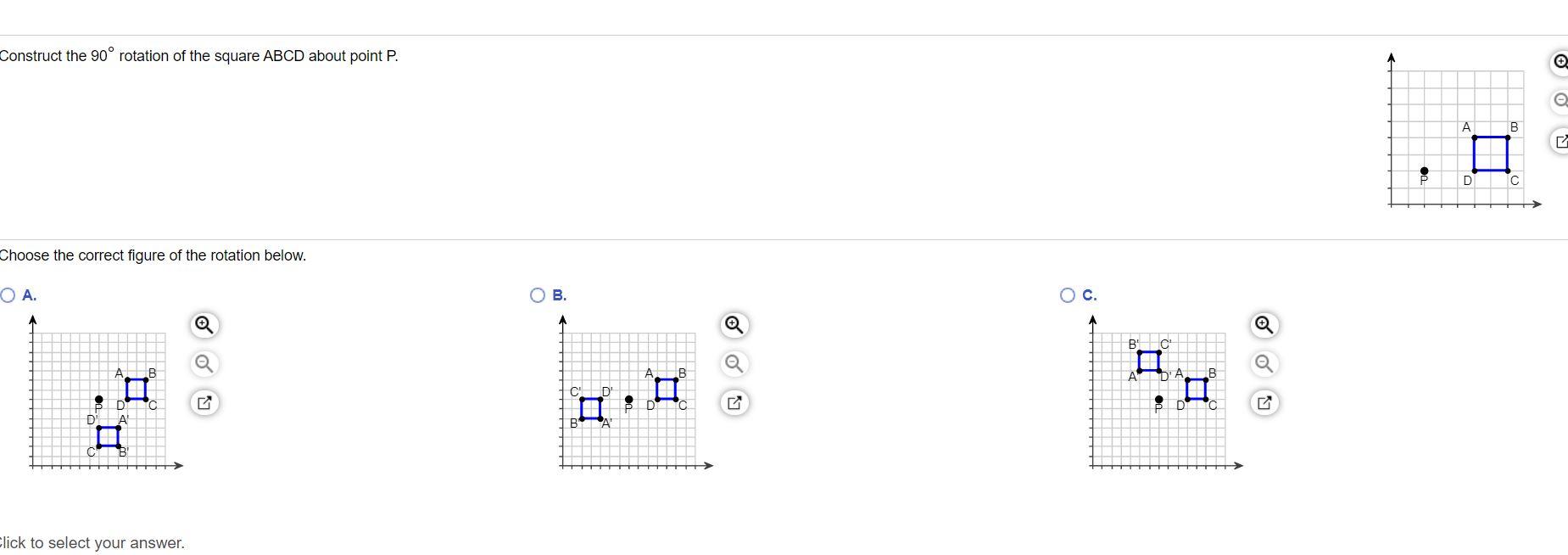 Solved Construct the 90° rotation of the square ABCD about | Chegg.com