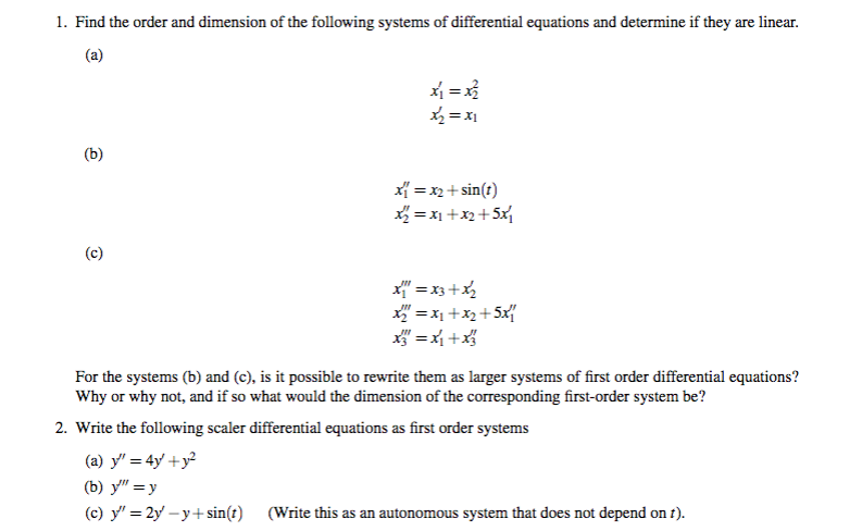 Solved 1. Find the order and dimension of the following | Chegg.com