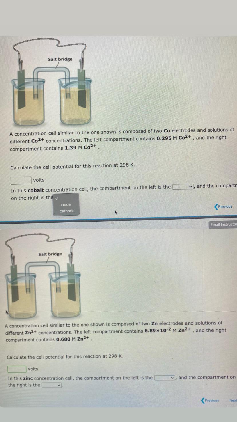 Solved A concentration cell similar to the one shown is | Chegg.com