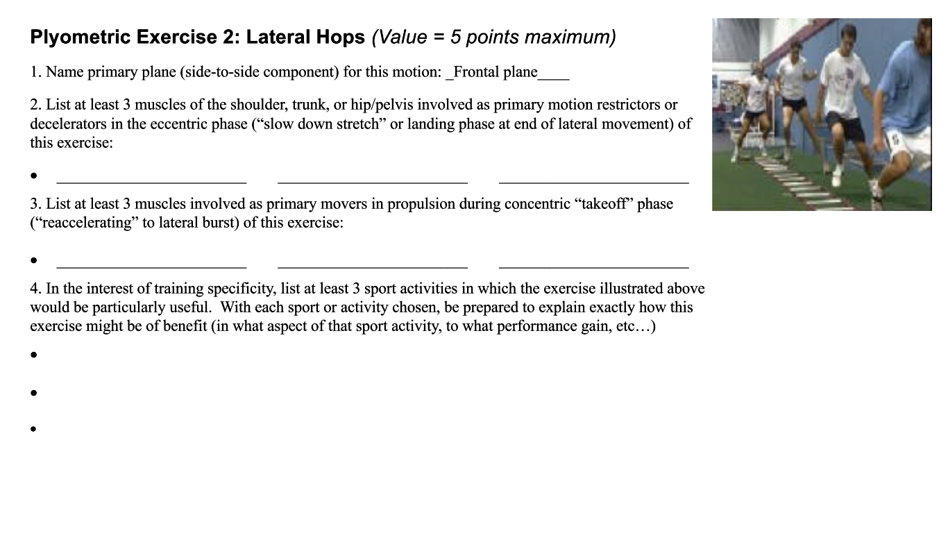 Solved Plyometric Exercise 2: Lateral Hops (Value = 5 points | Chegg.com