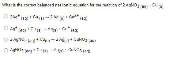 Solved What is the correct balanced net ionic equation for | Chegg.com
