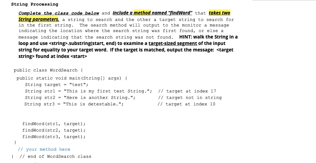 Solved String Processing Complete the class code below and | Chegg.com