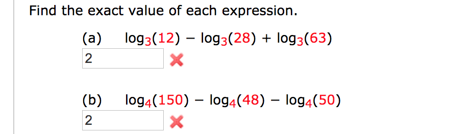 Solved Find the exact value of each expression. (a) log3(12) | Chegg.com