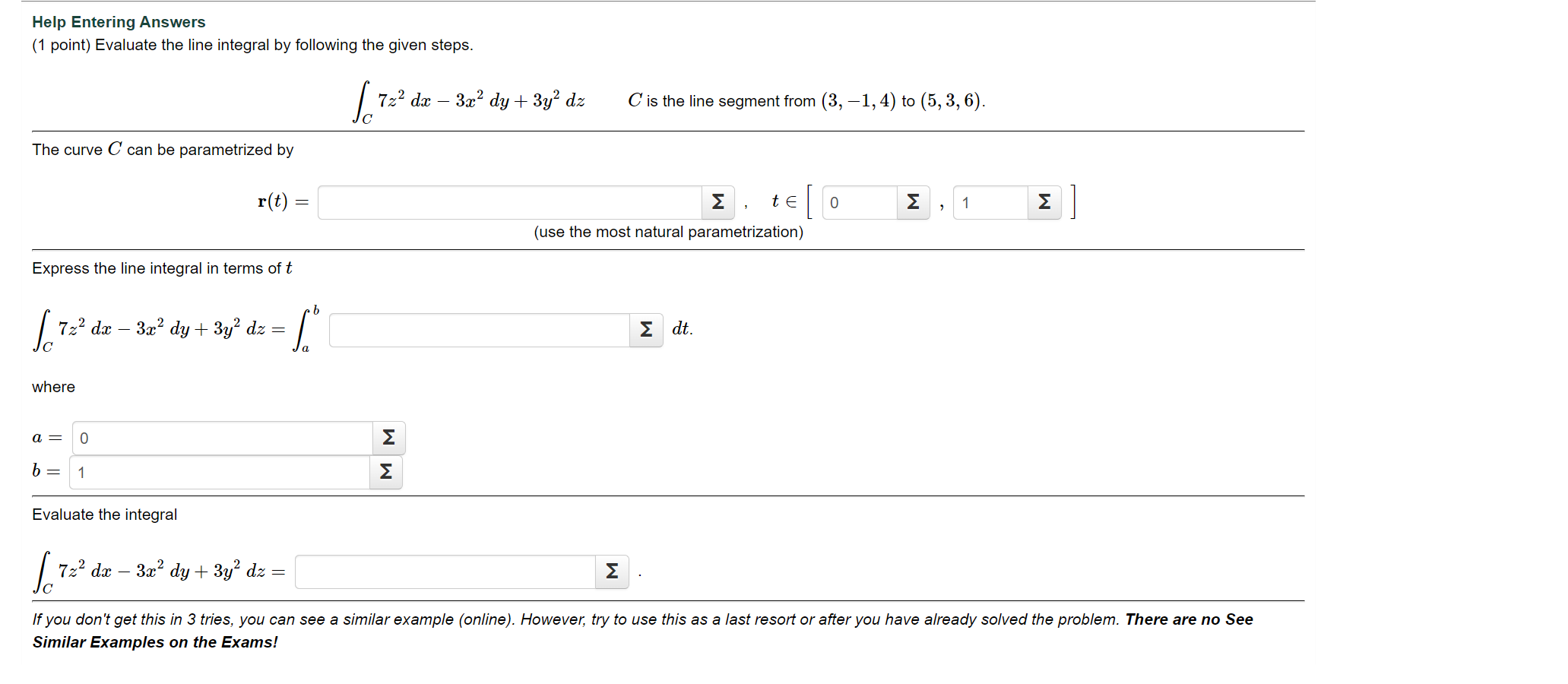 Solved Help Entering Answers (1 point) Evaluate the line | Chegg.com