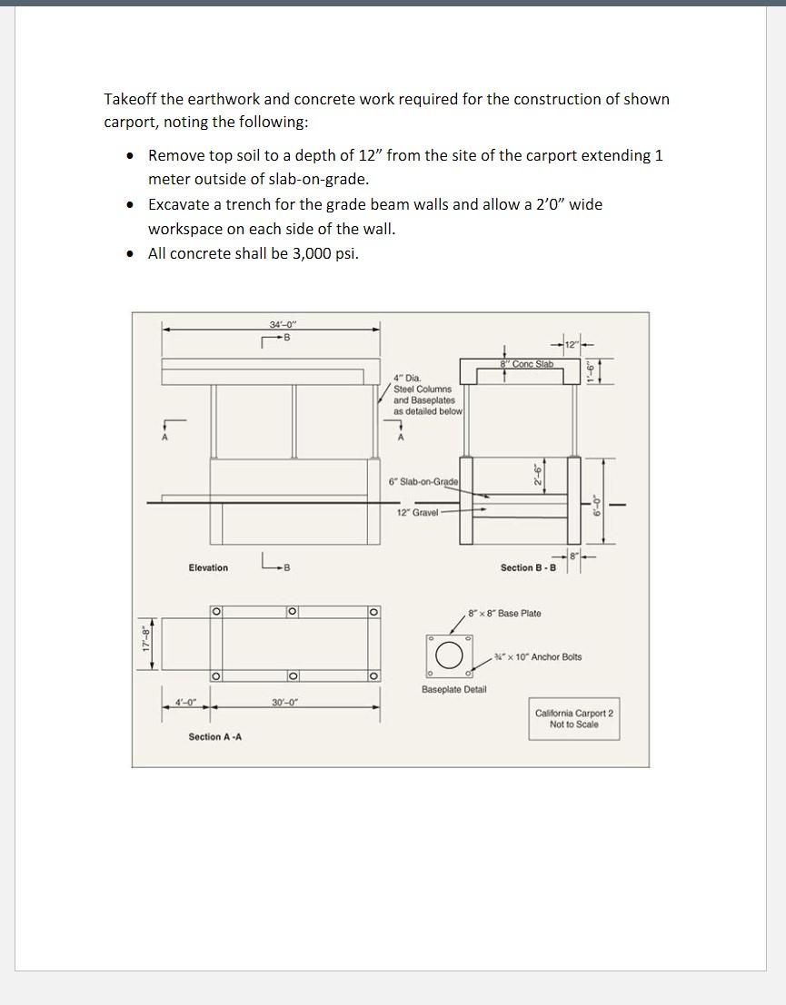 Solved Takeoff the earthwork and concrete work required for | Chegg.com