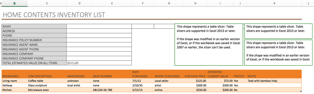 HOME CONTENTS INVENTORY LIST NAME ADDRESS PHONE | Chegg.com