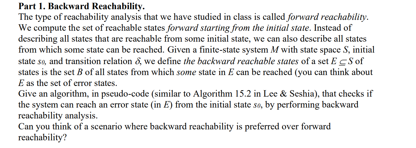 Part 1. Backward Reachability. The type of | Chegg.com
