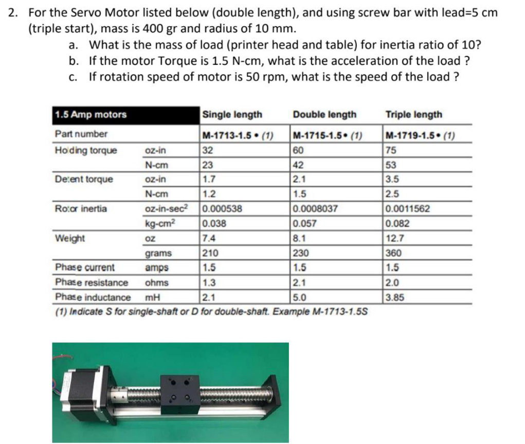 Solved For the Servo Motor listed below (double length), | Chegg.com