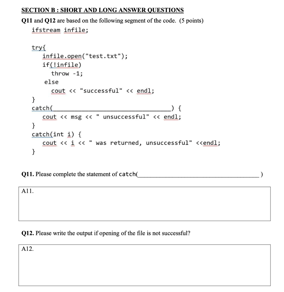 Solved SECTION B: SHORT AND LONG ANSWER QUESTIONS Q11 and | Chegg.com