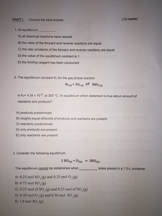 Solved Choose the best answer. At equilibrium _. all | Chegg.com