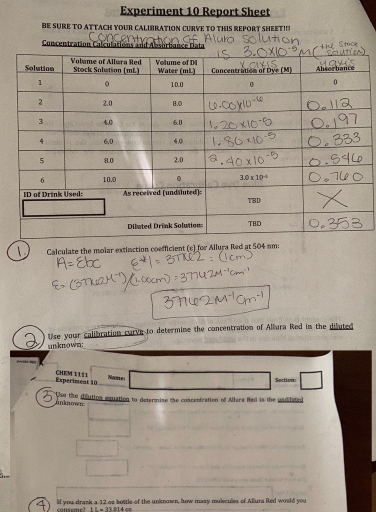 Solved Experiment 10 Report Sheet BE SURE TO ATTACH YOUR | Chegg.com