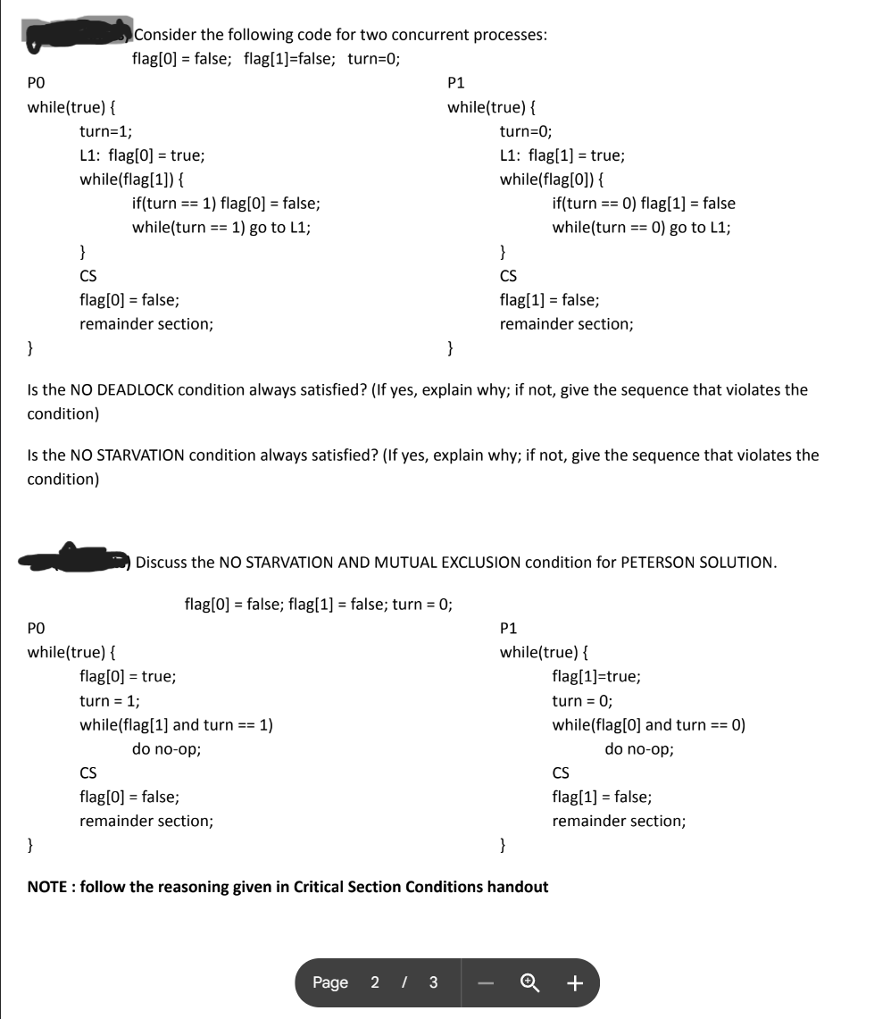 Solved Consider the following code for two concurrent | Chegg.com
