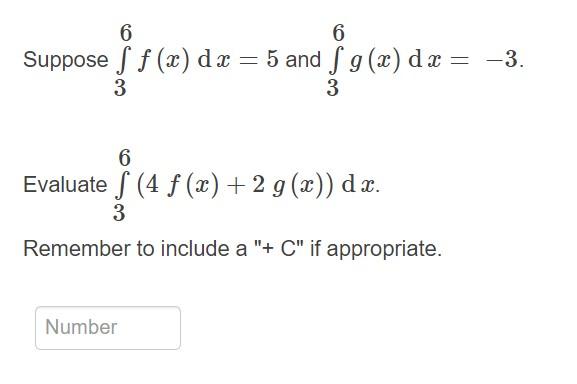 Solved 6 6 Suppose ff(x) dx = 5 and f g (x) dx = -3. 3 3 6 | Chegg.com