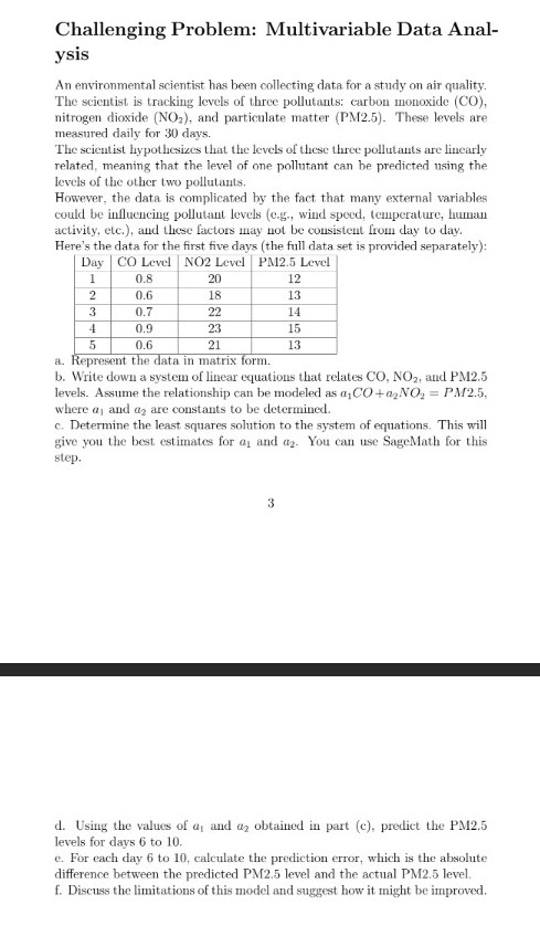 Solved Challenging Problem: Multivariable Data Analysis An | Chegg.com