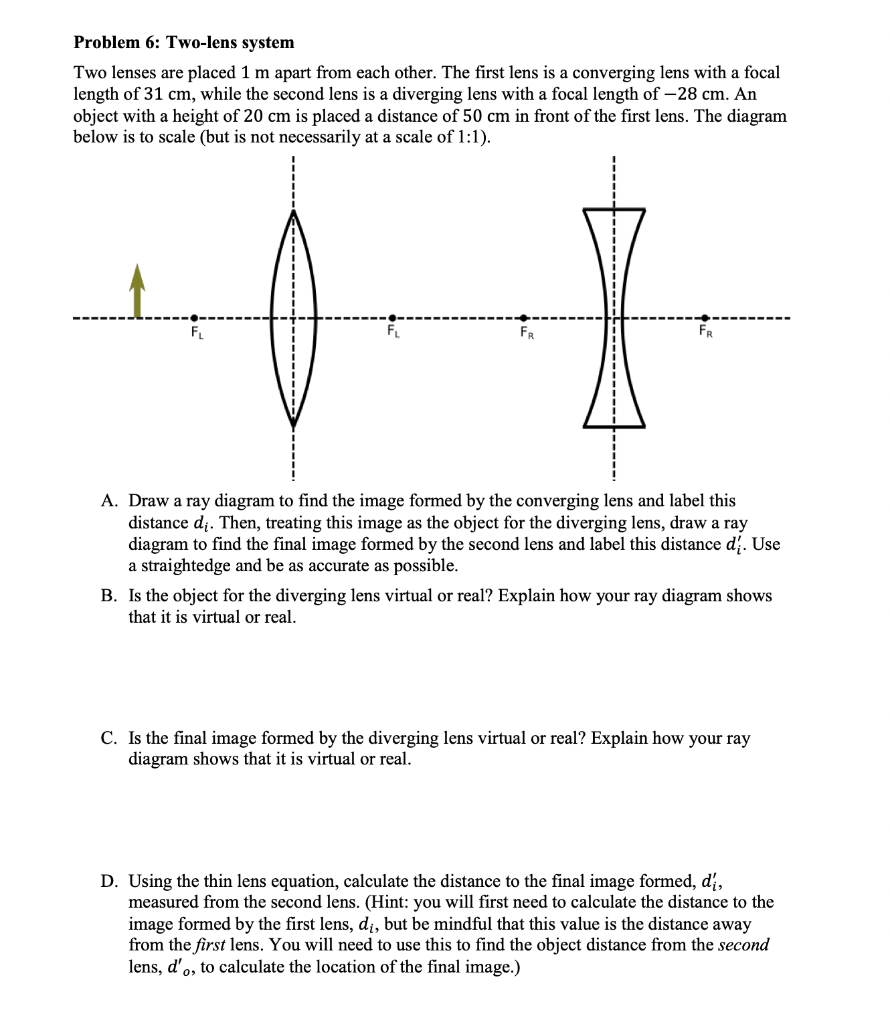 Solved Problem 6: Two-lens system Two lenses are placed 1 m | Chegg.com