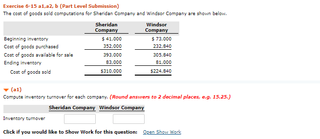 Solved Exercise 6-15 a1,a2, b (Part Level Submission) The | Chegg.com