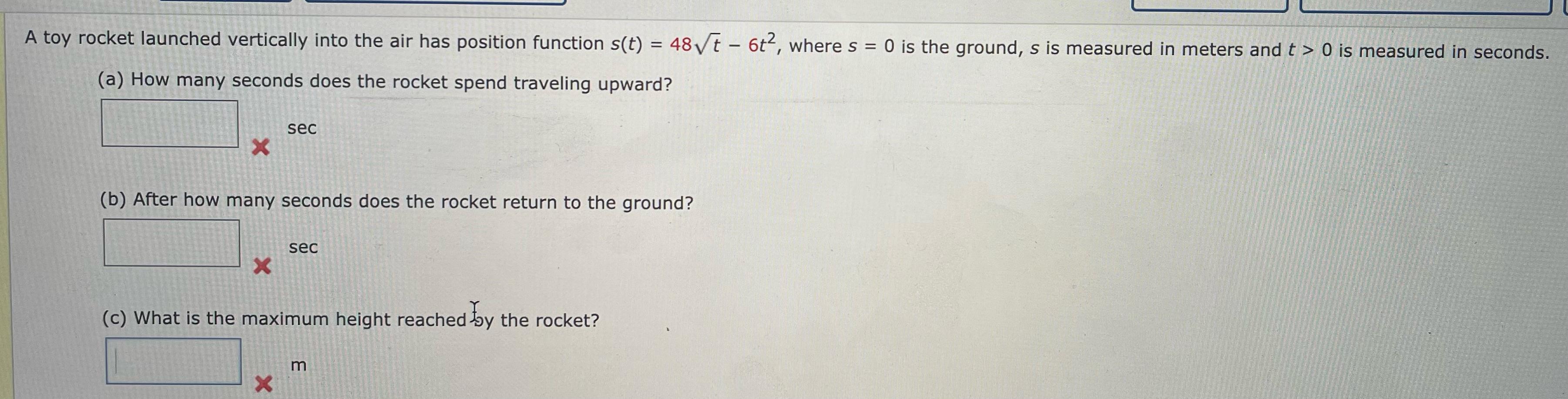 Solved A toy rocket launched vertically into the air has | Chegg.com