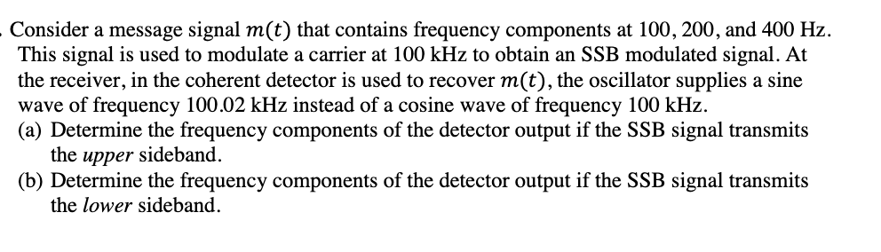 Solved Consider a message signal m(t) that contains | Chegg.com