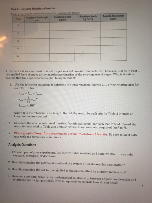 Solved 2:06 AM Data Analysis Mass of rotating arm (kg): mam- | Chegg.com