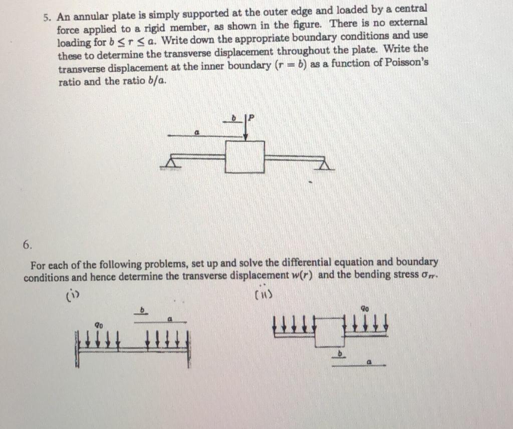 Solved 5. An annular plate is simply supported at the outer | Chegg.com