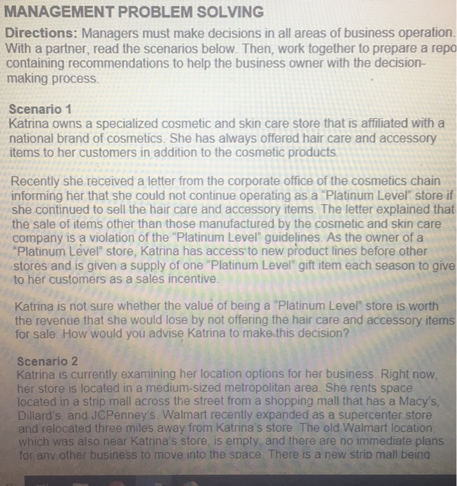 Solved MANAGEMENT PROBLEM SOLVING Directions: Managers must | Chegg.com