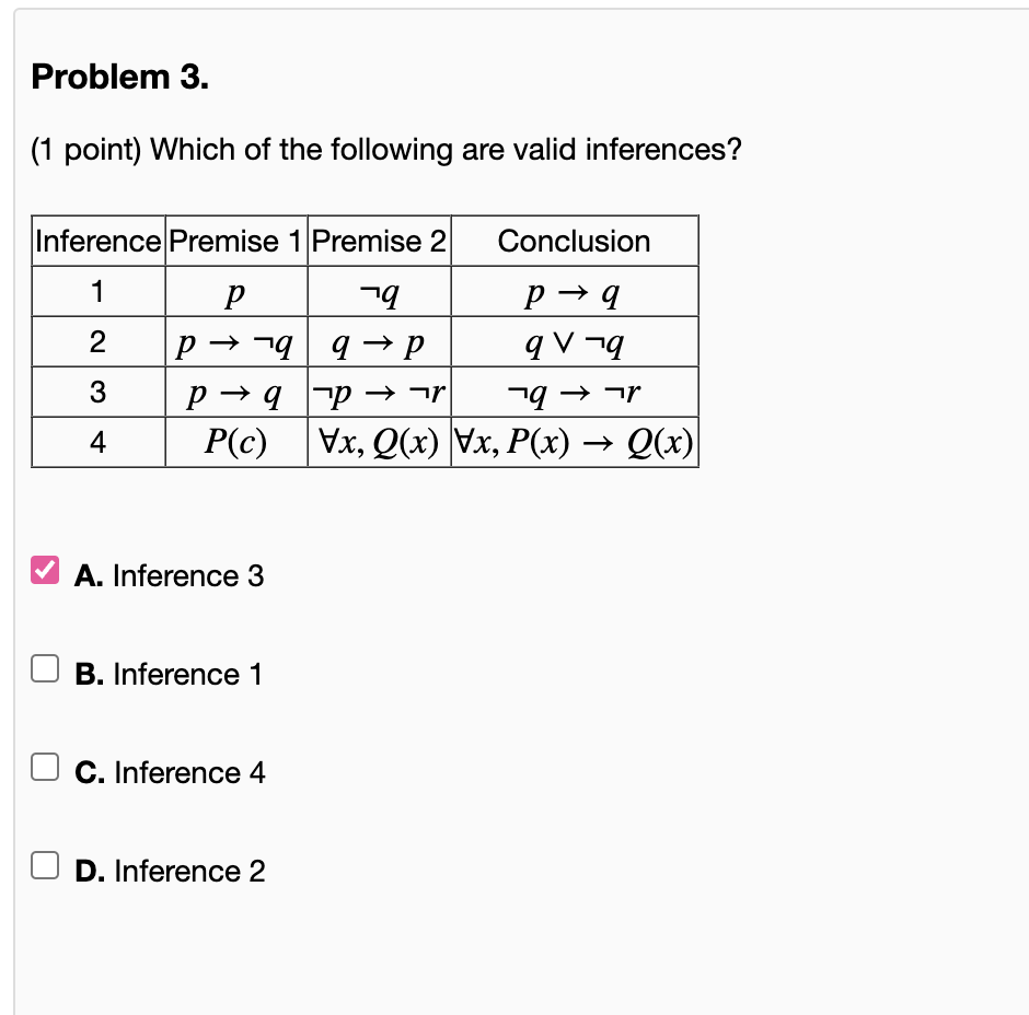 Solved (1 point) Which of the following are valid | Chegg.com