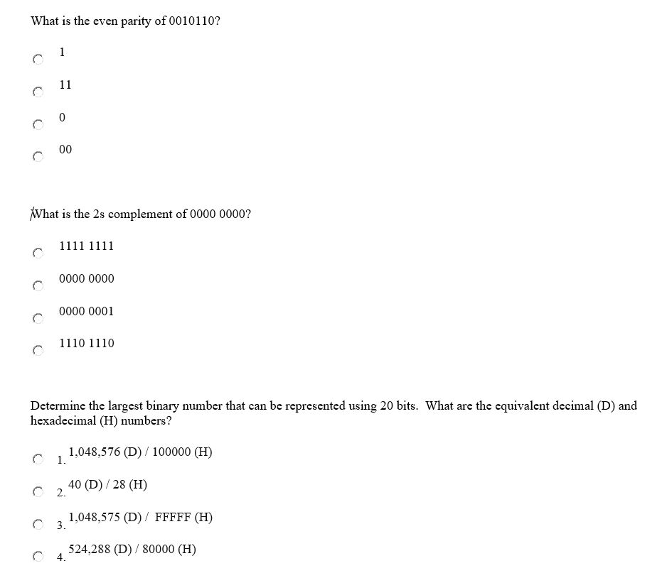 Solved What is the even parity of 0010110? 1 11 0 00 (What | Chegg.com