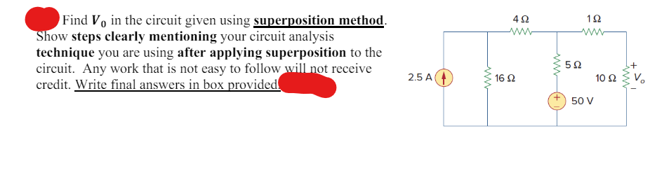 Solved Find V0 ﻿in the circuit given using superposition | Chegg.com