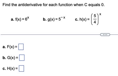 Solved Find the antiderivative for each function when C | Chegg.com