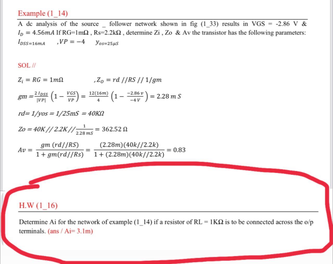 Example (1_14) A dc analysis of the source follower | Chegg.com